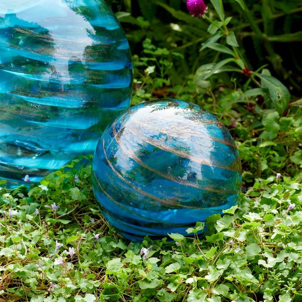 Blue Blown-Glass Solar Globe, Small | White Flower Farm