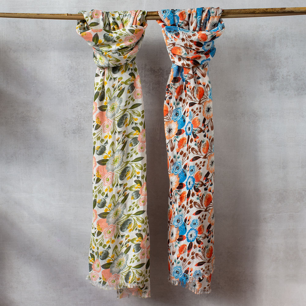 Romantic Botanical Scarf Blue | White Flower Farm