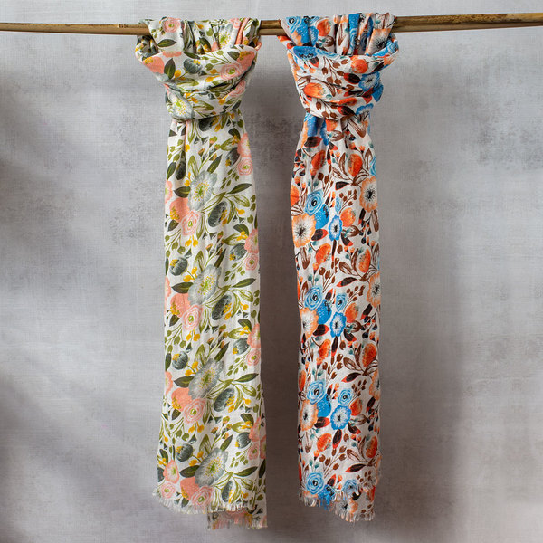 Romantic Botanical Scarf Blue | White Flower Farm